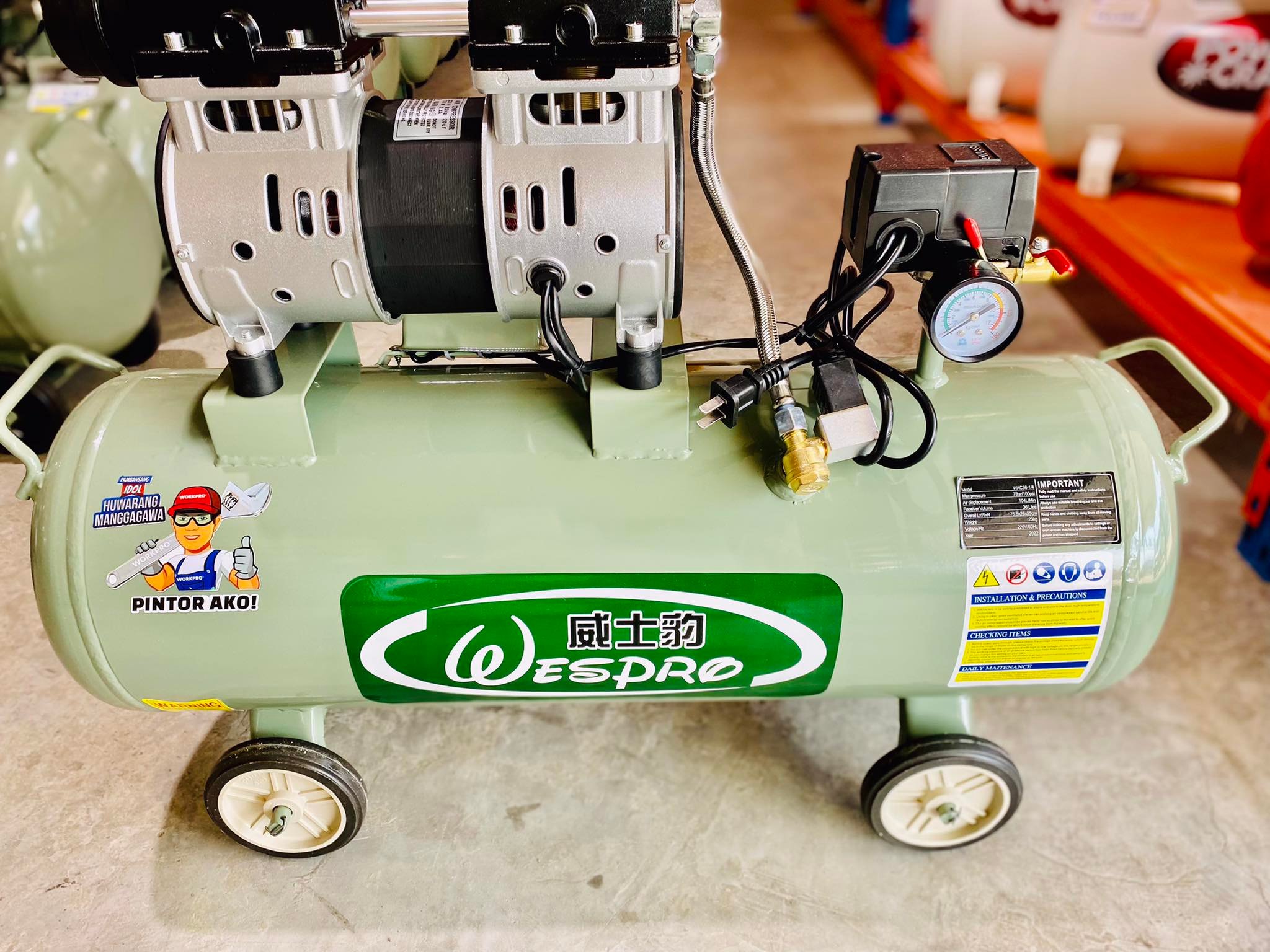 WESPRO Air Compressor 1/4 HP Motor (Silent Type, Oil Less) Heavy Duty ...