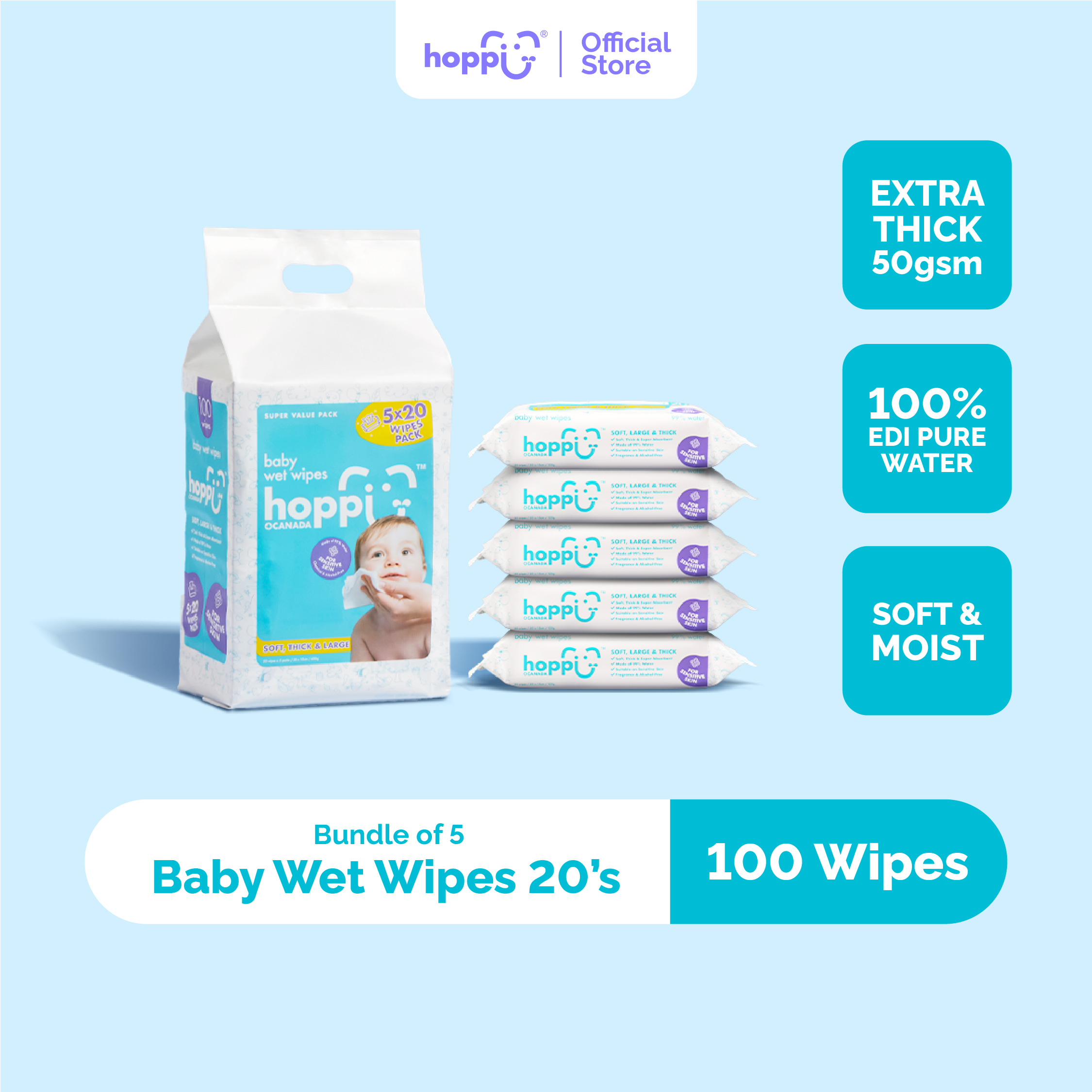 Hoppi Premium Soft Thick & Large Baby Wet Wipes/Wet Tissue/Baby Wipes ...