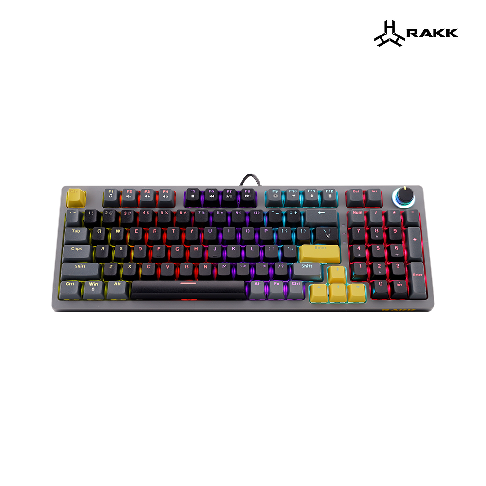 RAKK DAUG 96 Keys Wired Gaming Keyboard Hotswappable Rainbow LED Yellow ...