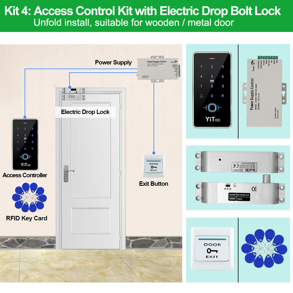 YiToo RFID Fingerprint Access Control System Door Lock, IP68 Fully Waterproof Electric Lock Set ...