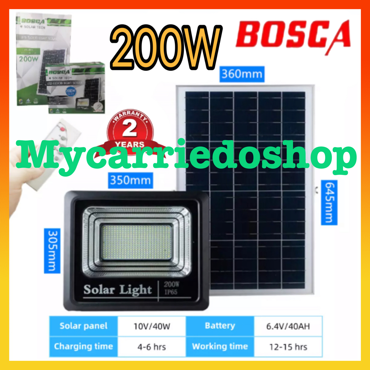 BOSCA 5 Year Warranty 200W Heavy Duty Solar Led Outdoor Flood Light ...