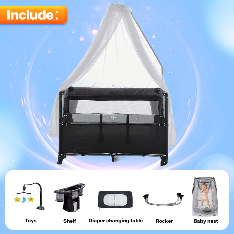 Baby Crib Complete Set Foldable 2 Layer Baby Crib Nursery Portable ...