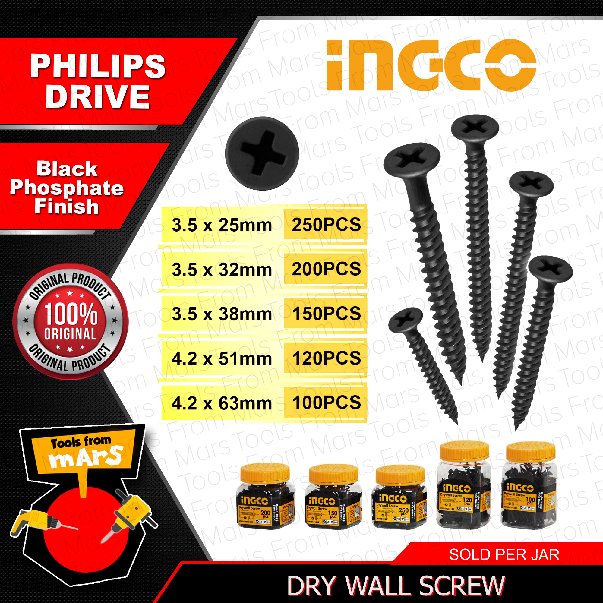 INGCO PHILIP Gypsum Wood & Drywall Black Screw in a JAR TFM IHT | Lazada PH