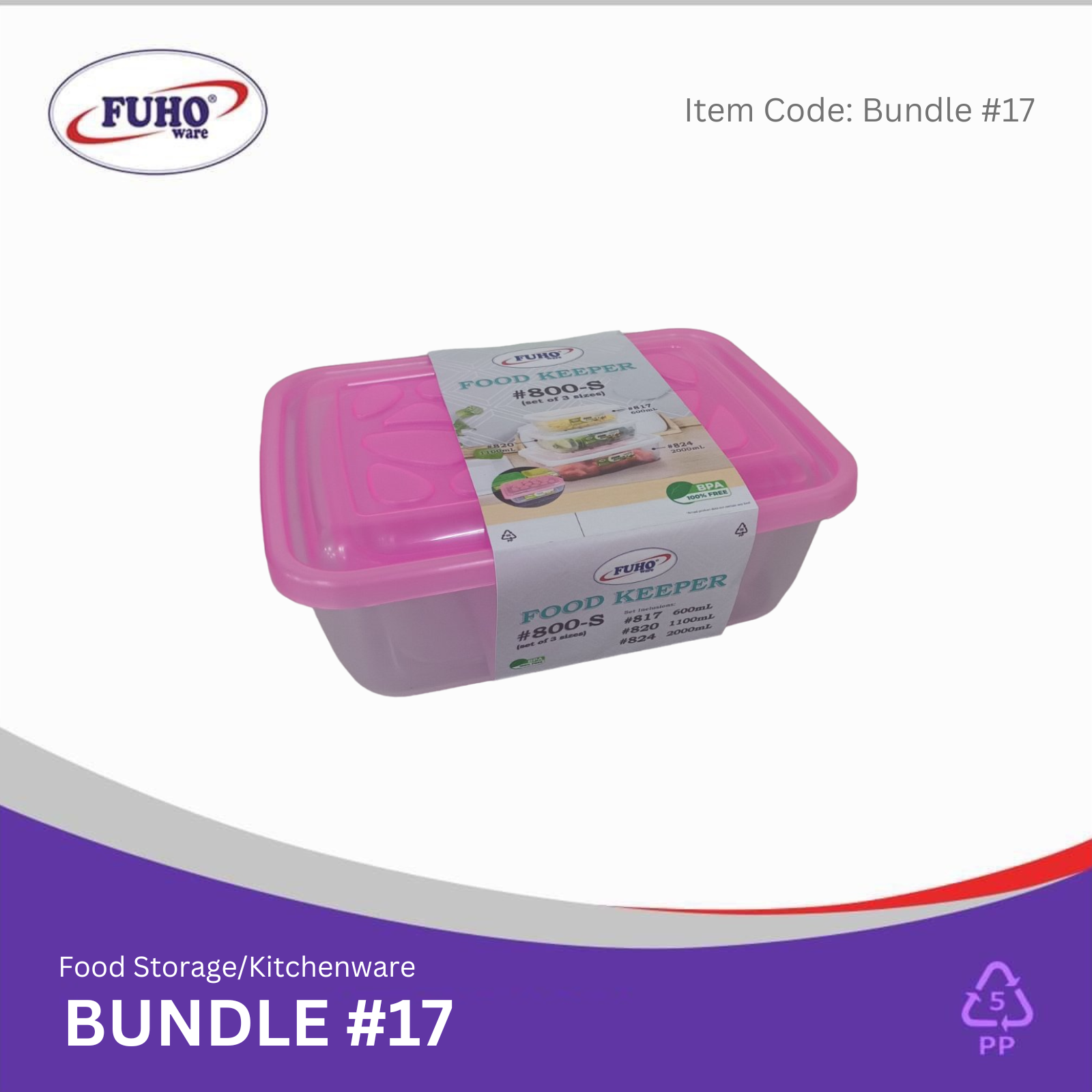 FUHO 3pcs Food Keeper Set Bundle #17(600ml, 1100ml, 2000ml Food Keeper ...