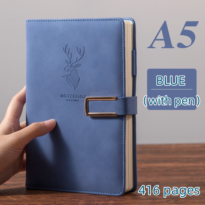 A5 Leather notebook with pen 416 Pages paper notepad big Thick cute ...