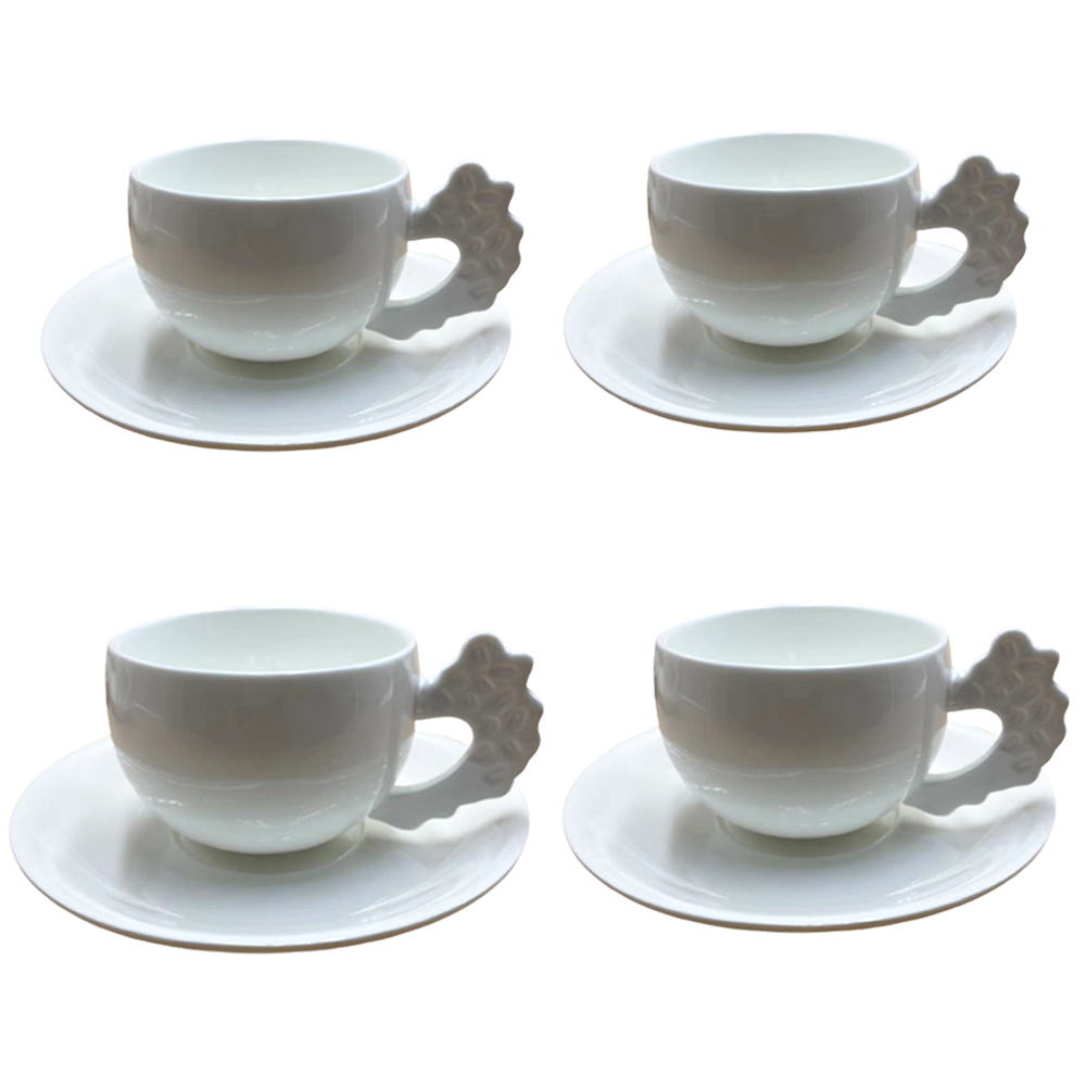 I Home Coffee Cup Set of 4pcs Ceramic White Cups With Ceramic Cup Mat ...