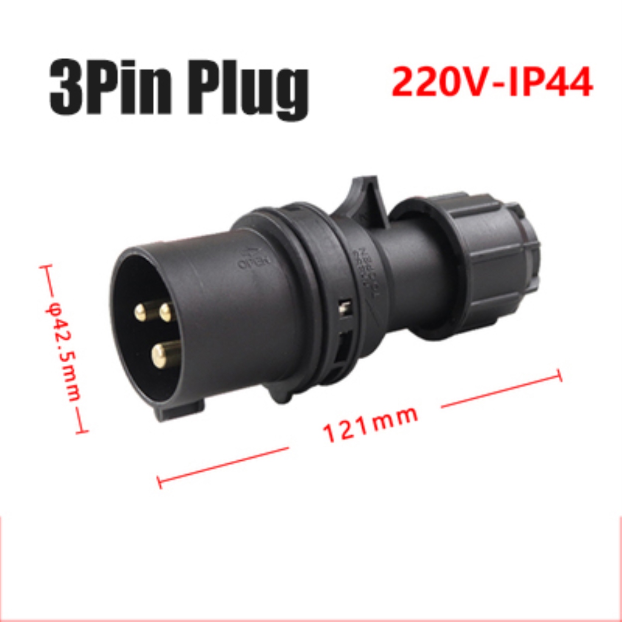 Black Waterproof Dustproof Industrial Plug and Socket 3 Core 3 Pin 16A ...