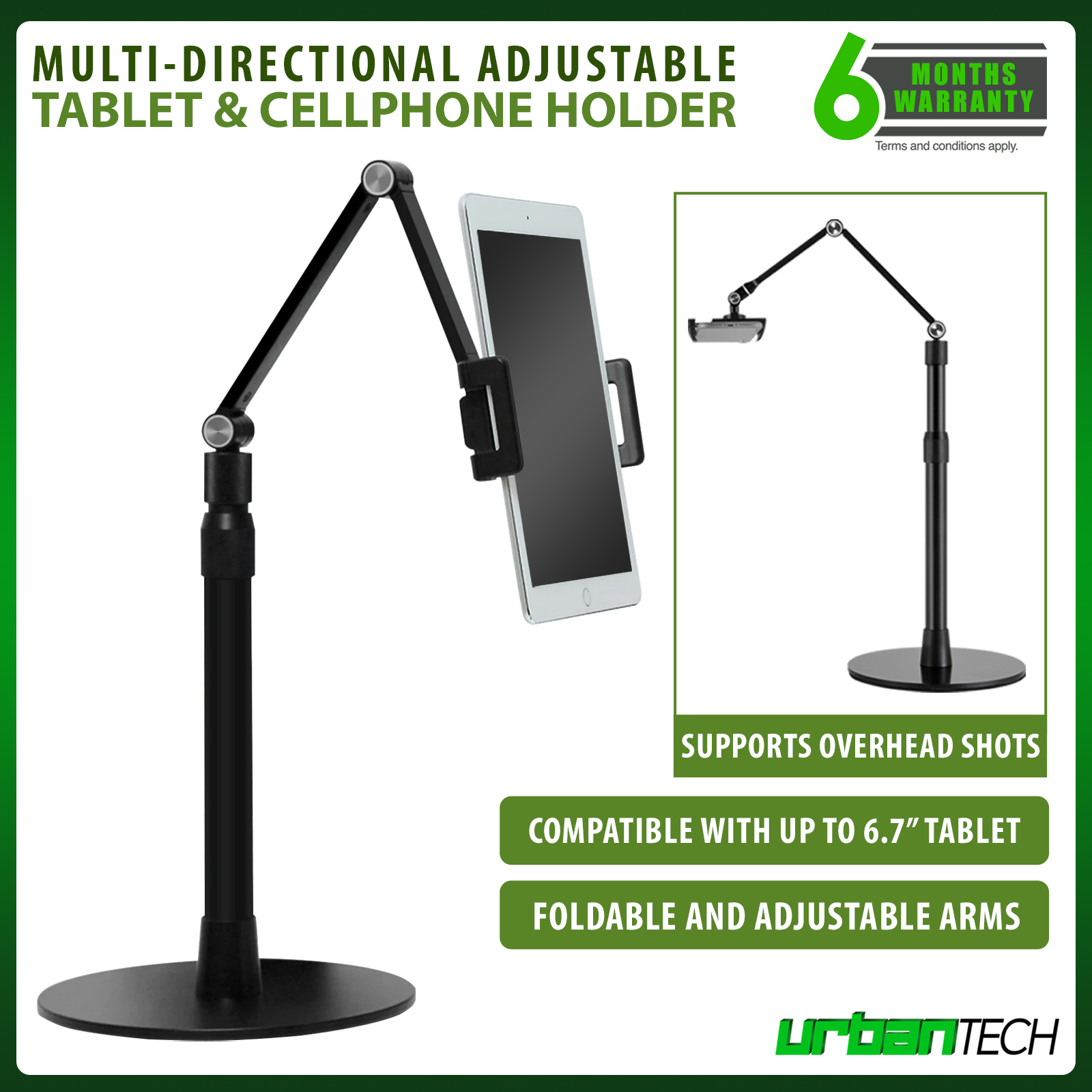 AP-4P Multi-directional Adjustable Overhead Tablet and Cellphone Holder ...