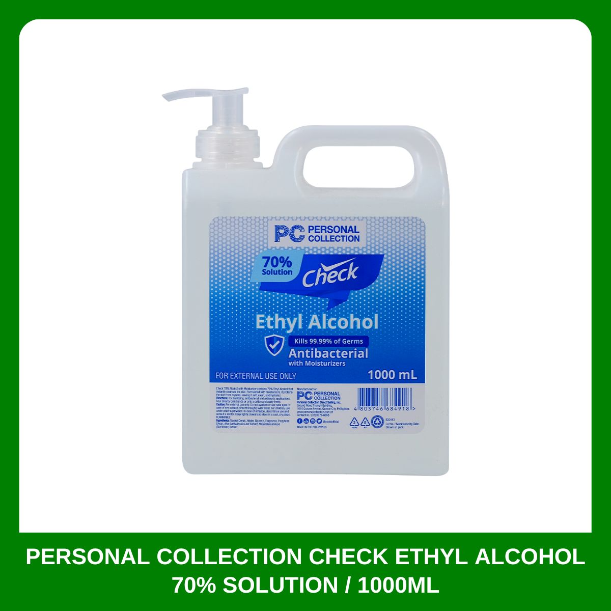 Personal Collection Check 70% Ethyl Alcohol 1000 ml | Lazada PH