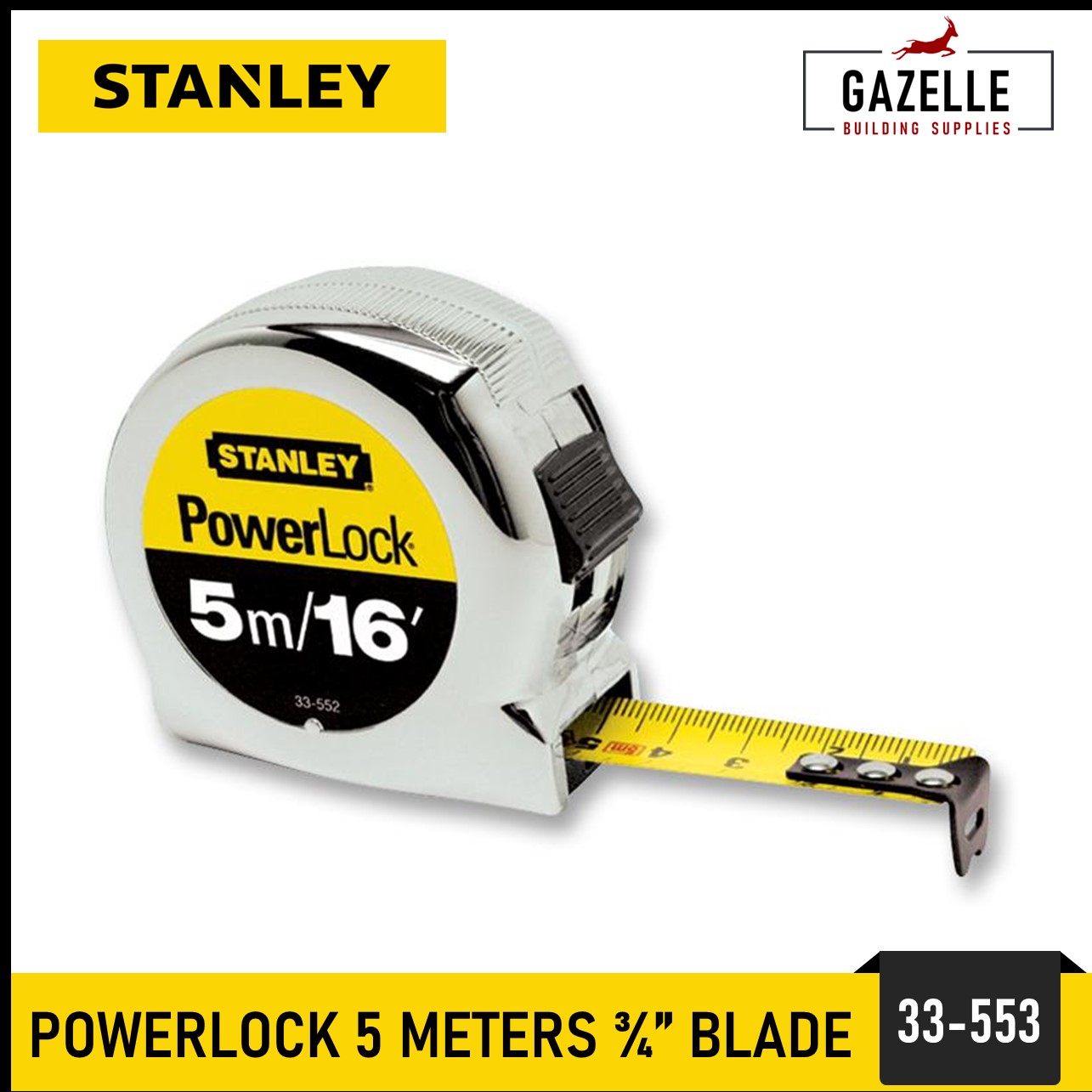 Stanley Powerlock Tape Measure Measuring Steel Tape Rule 5m 5 meters 3/ ...