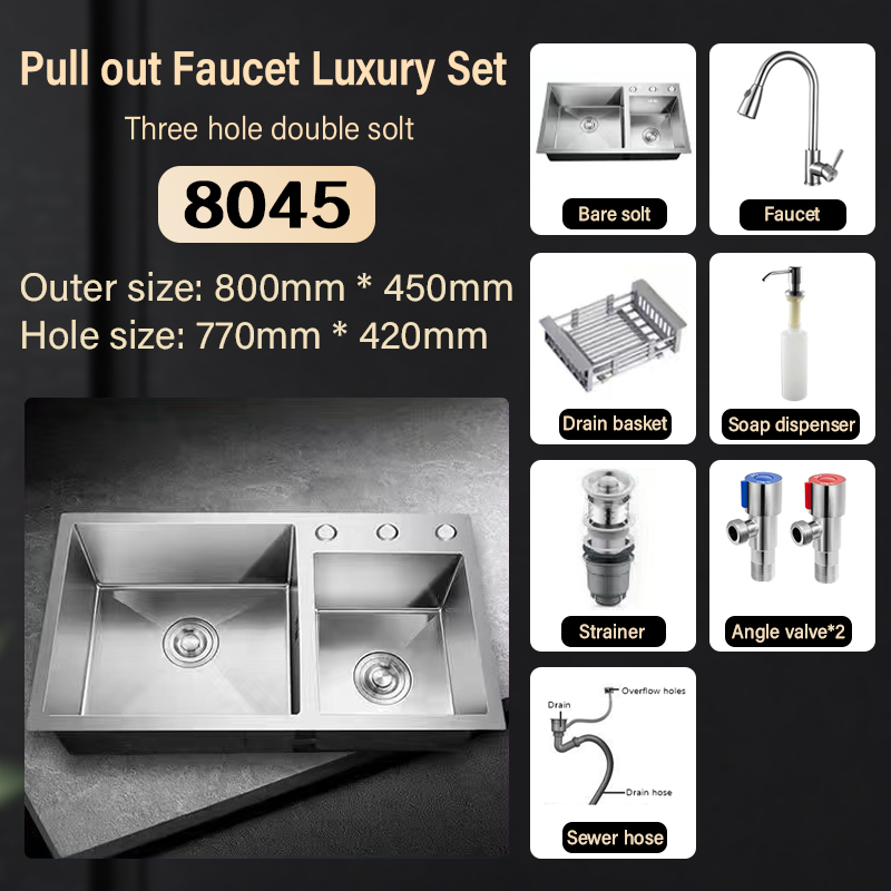 JVIALTETY Stainless Steel Kitchen Sink Thick Kitchen Thickened Double ...