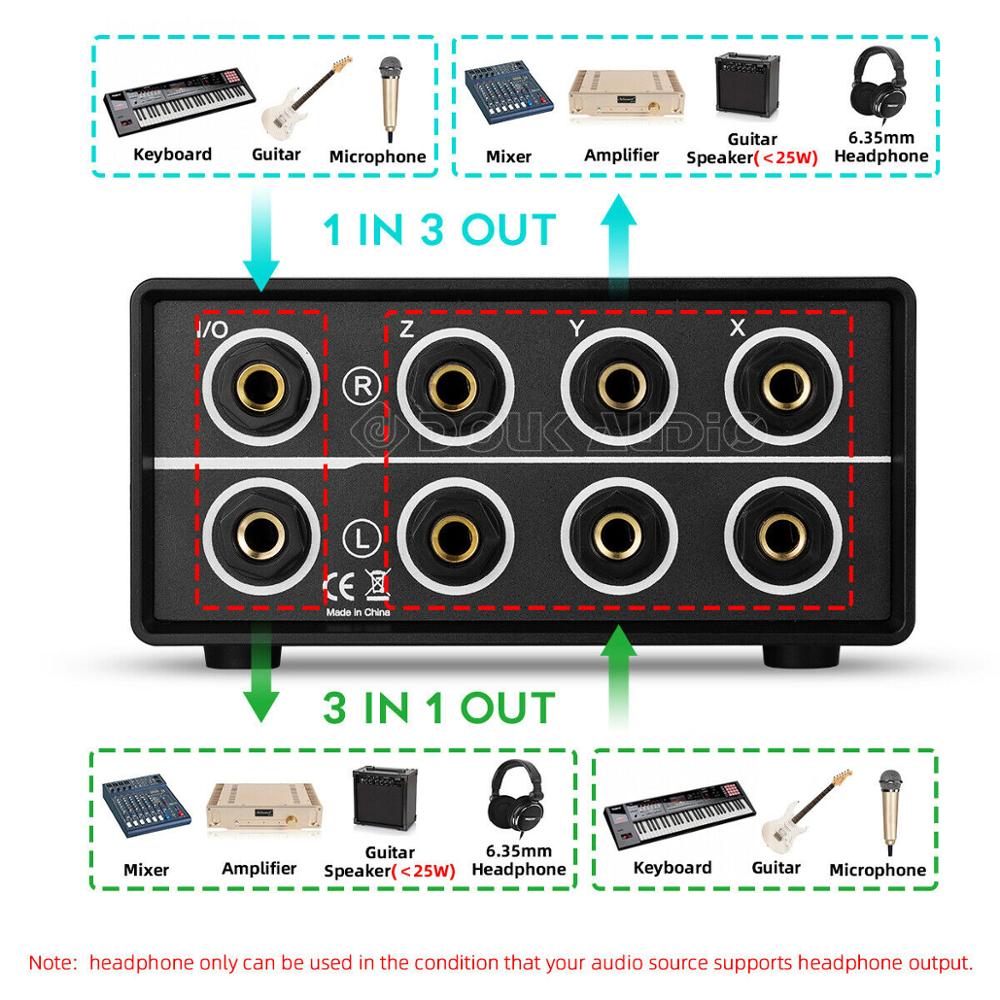 ในสต็อก Douk Audio แบบพกพา3-Way Mono/สเตอริโอ6.35มม. TRS กล่องสลับเสียง ...