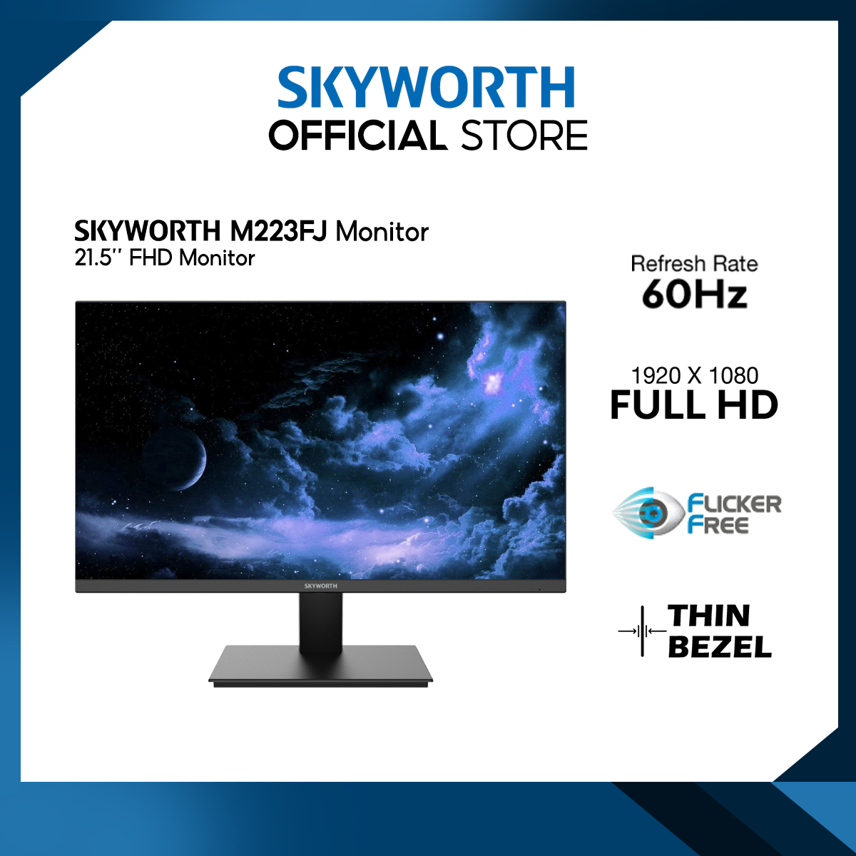 Skyworth 21.5” Monitor, M223FJ, VA, 75Hz, VGA/HDMI, FHD, VESA, Eye Care ...