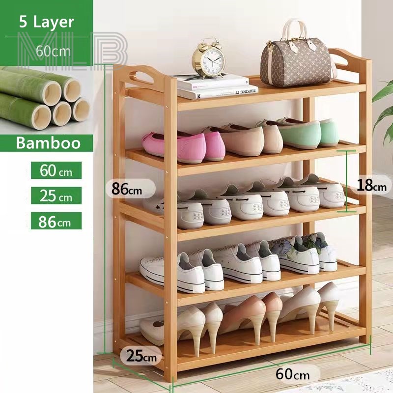 [COD]5 Layer shoe rack Tier Bamboo Stackable Shoes Organizer Storage Stand Book Plants Rack ...