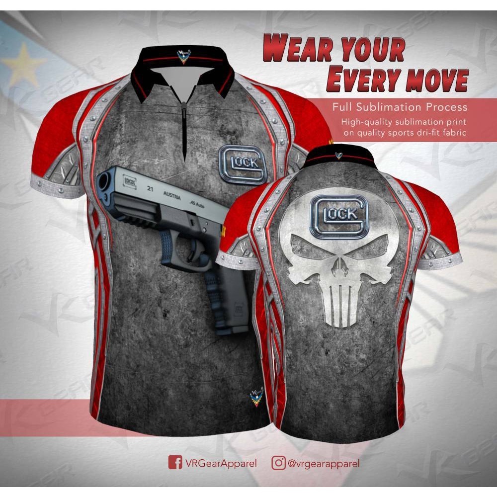 Glock Full Sublimation Polo Shirt VR Gear Apparel Tactical Wear Mens ...