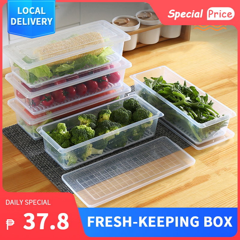 Rectangular Fresh-keeping Box with Drain Rack Food Sealed Storage Box ...