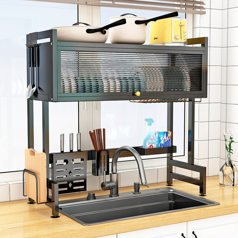 Maxcook Metal Dish Cabinet Rack with Cover Multi-functional Sink Rack ...