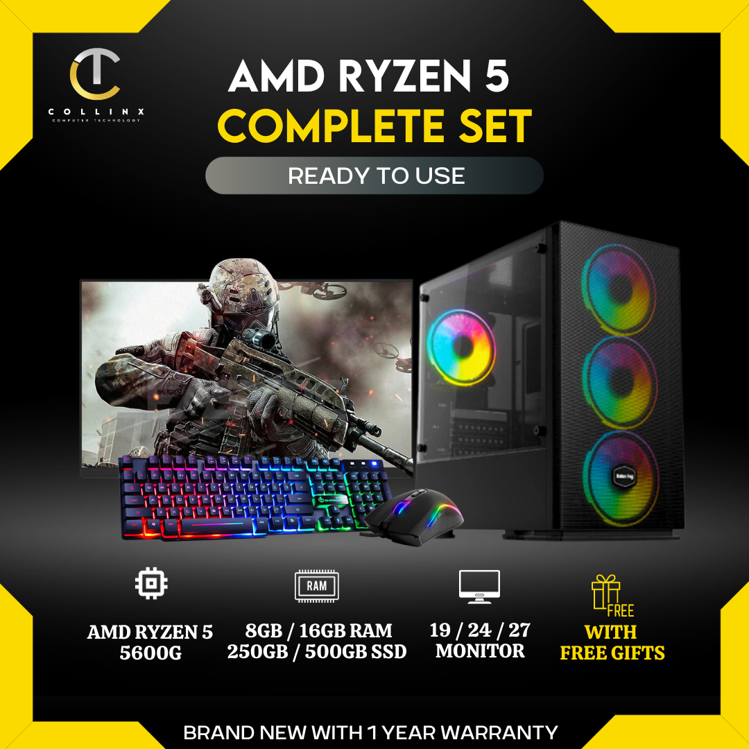[ COMPLETE PC SET ] AMD Ryzen 5 5600G CPU Desktop Package with Built-in GPU / Prebuilt Unit For ...