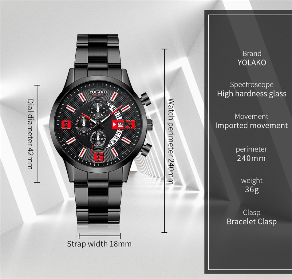 YOLAKO นาฟิกาข้อมือ นาริฬาผู้ชาย นาฬิกาธุรกิจ สายสแตนเลสชุบทองอย่างดี ...