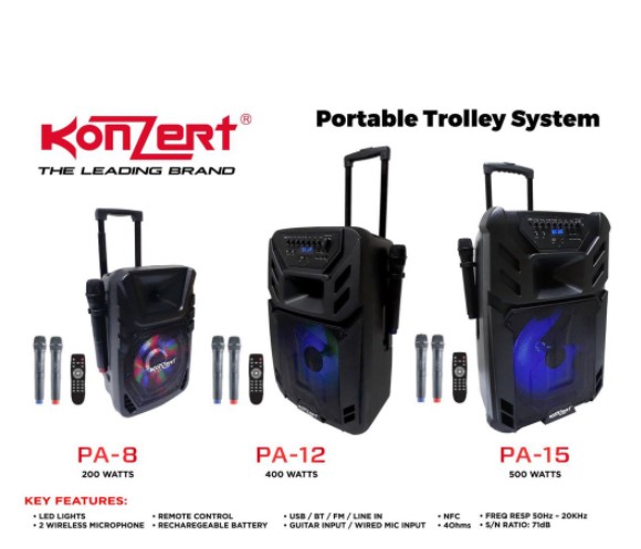 Konzert PA-8 8 inch 200W Portable Trolley Speaker with USB/SD, FM Radio ...
