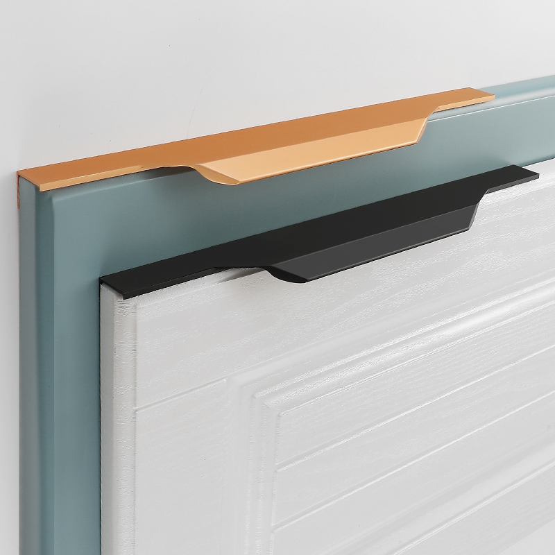 Customized extra-long wardrobe dark handle cabinet door drawer golden ...