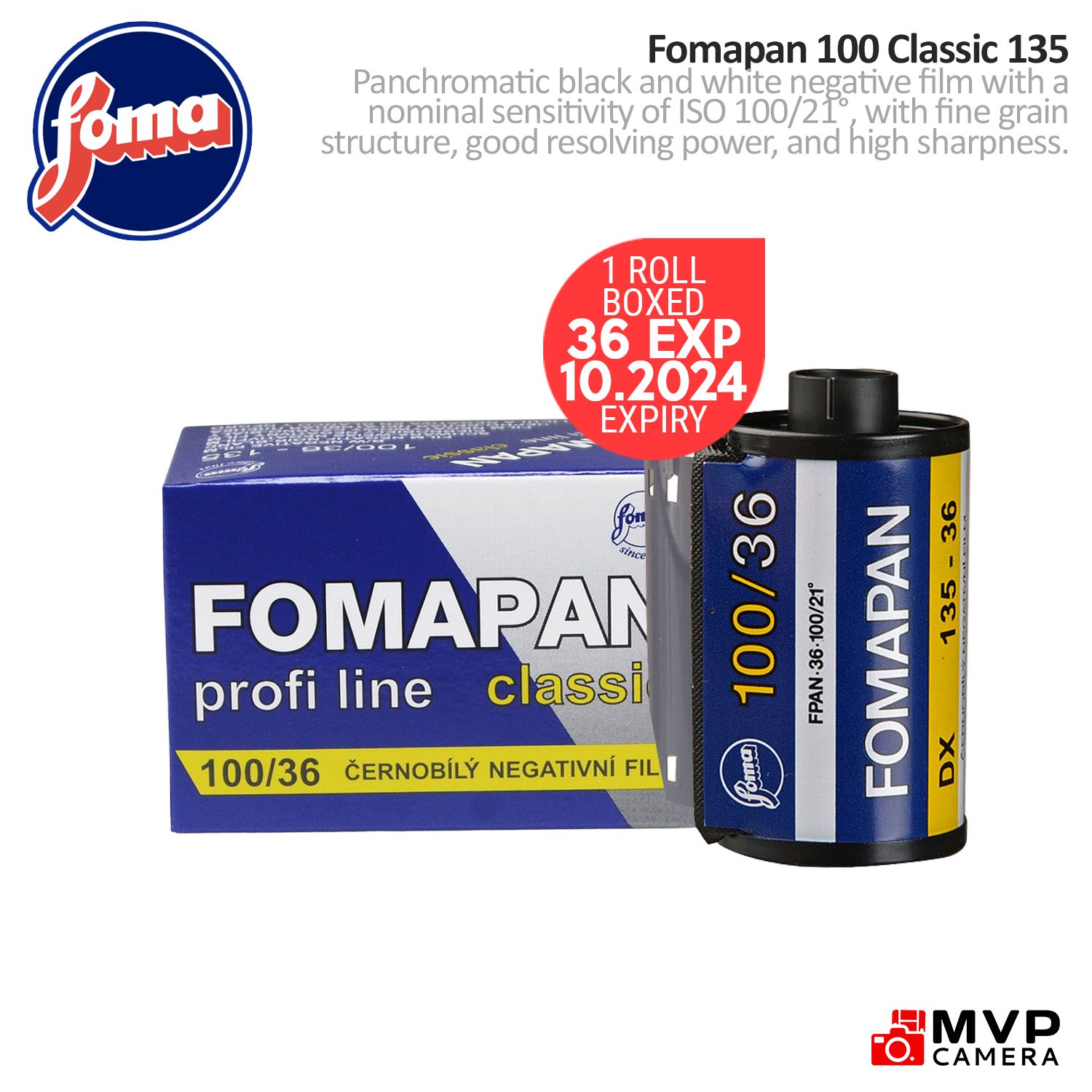 FOMAPAN 100 ISO Black & White Negative Film FOMA (135 Roll) MVP CAMERA ...