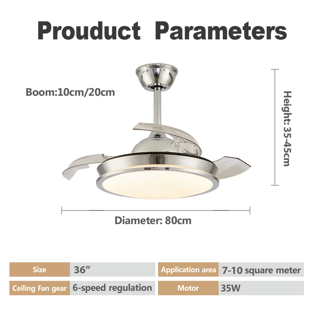 Green Wind 36 inch Ceiling Fan with Light Inverter Fan Lamp Stainless ...