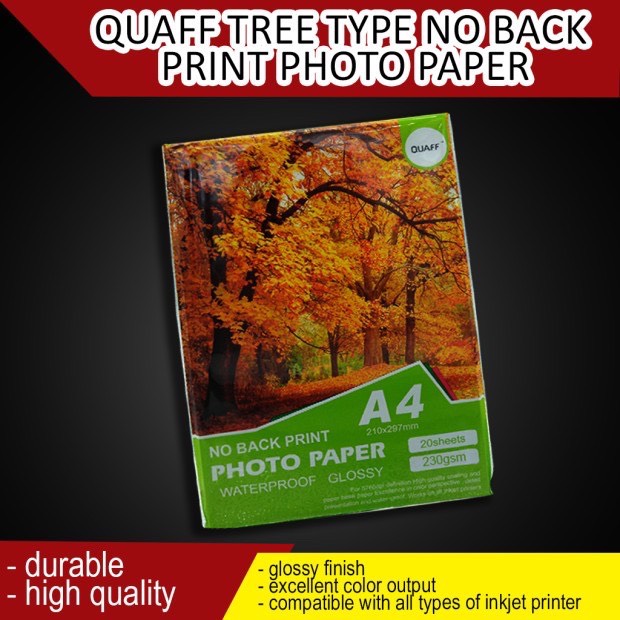 QUAFF TREE TYPE PHOTO PAPER GLOSSY NO BACK PRINT 230GSM A4 (20 SHEETS ...
