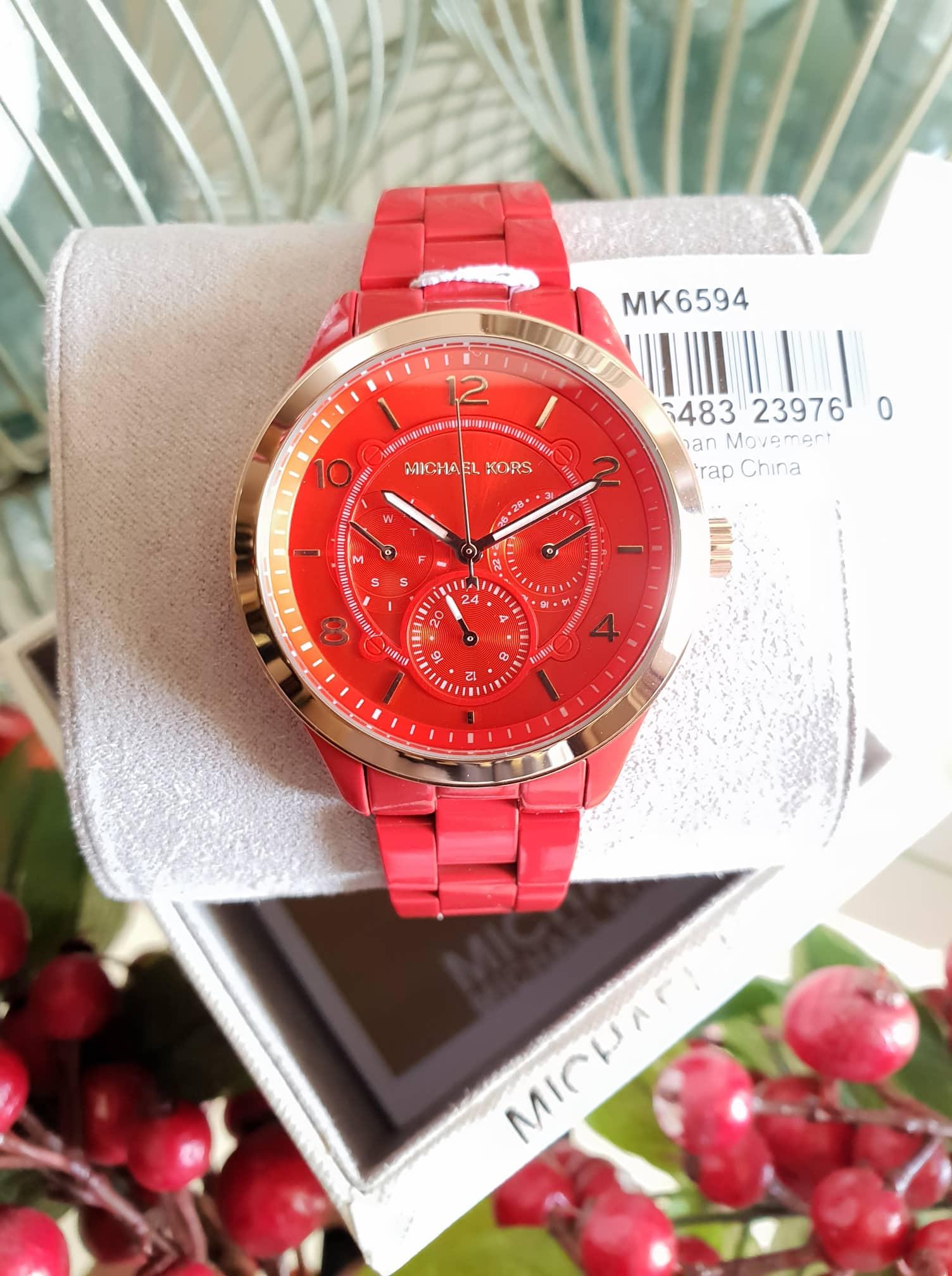 Michael Kors Women's Runway Chronograph Red Coated Stainless Steel MK6594 | Lazada PH