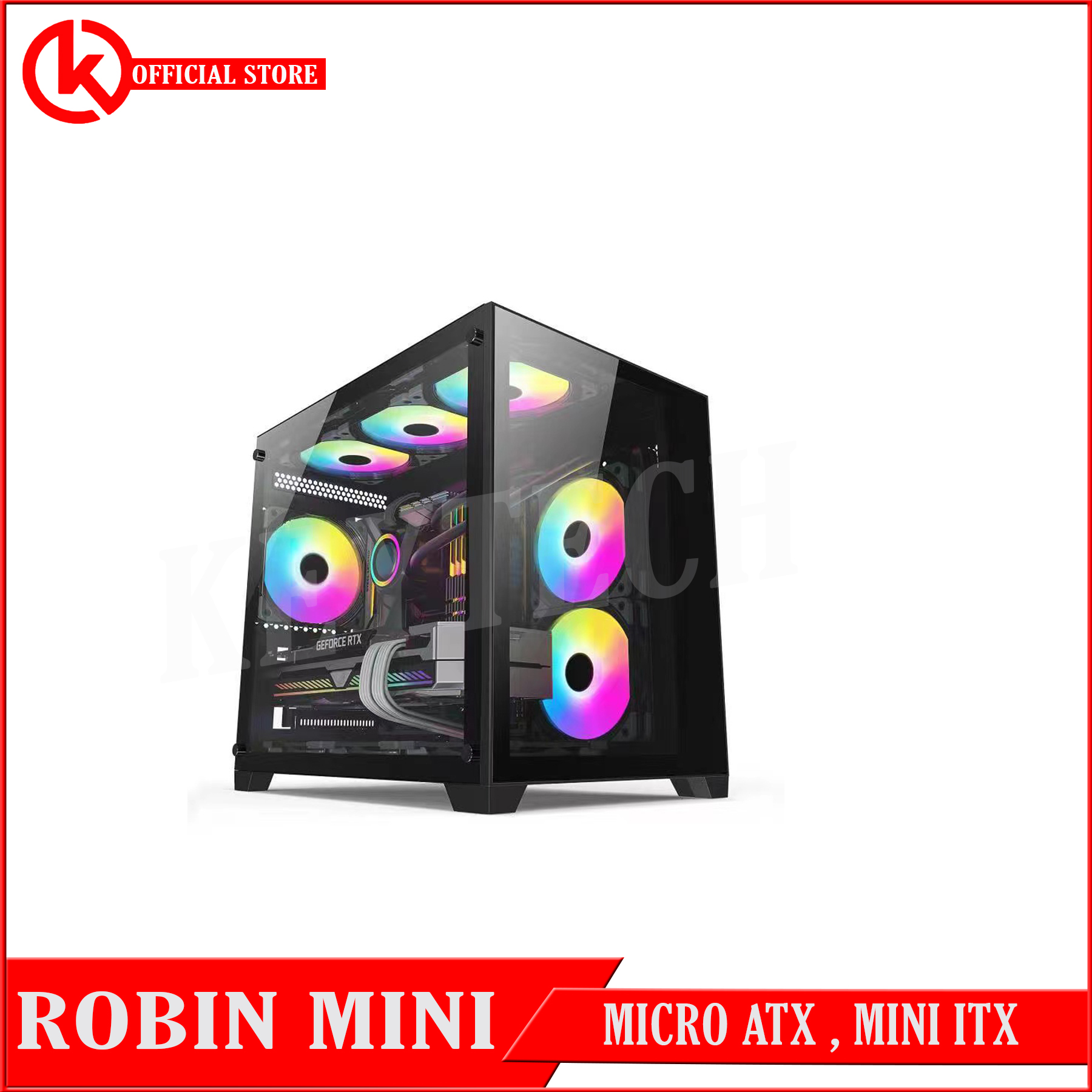KEYTECH ROBIN MINI Micro ATX Middle Towers RGB Gaming PC Case Computer ...