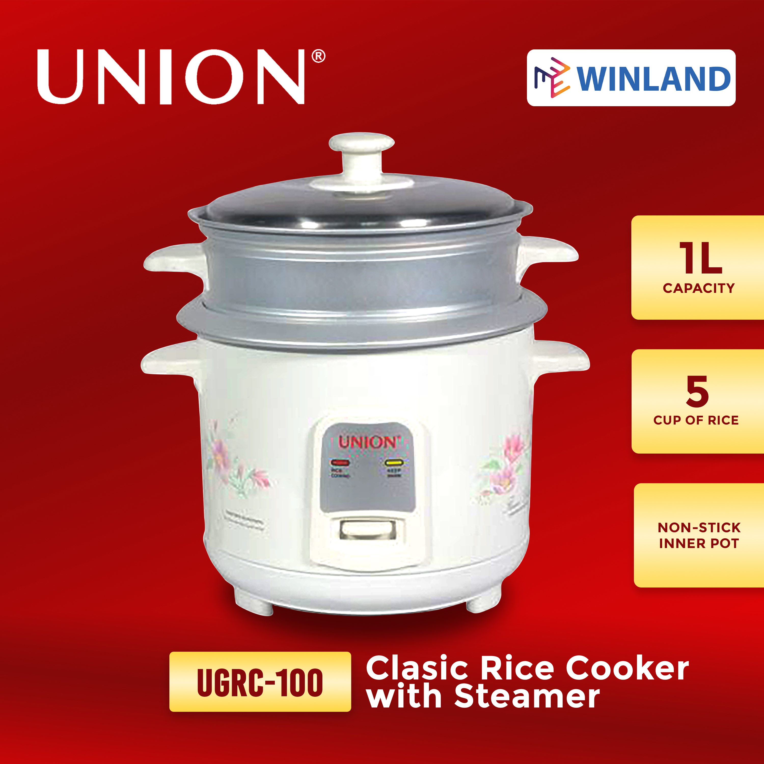 UNION by Winland 1.0L Classic Rice Cooker and Warmer with Steamer UGRC ...