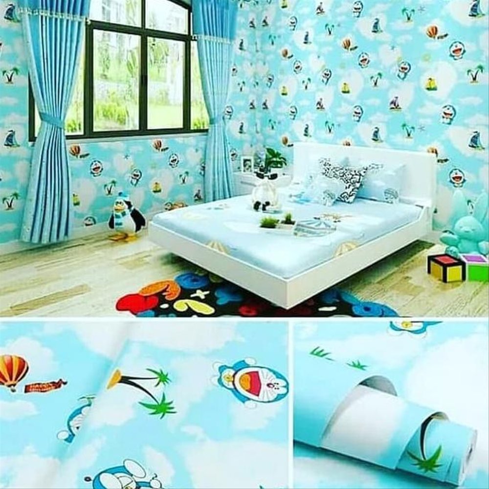 DORAEMON LIGHT BLUE WALLPAPER 45cm wide by 10m wallpaper Self-adhesive ...