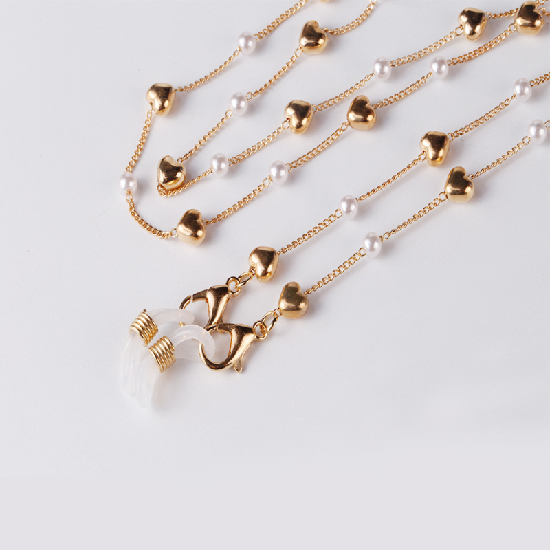 Fashion Heart Shape Pearl Necklace face mask holder strap Glasses Chain ...