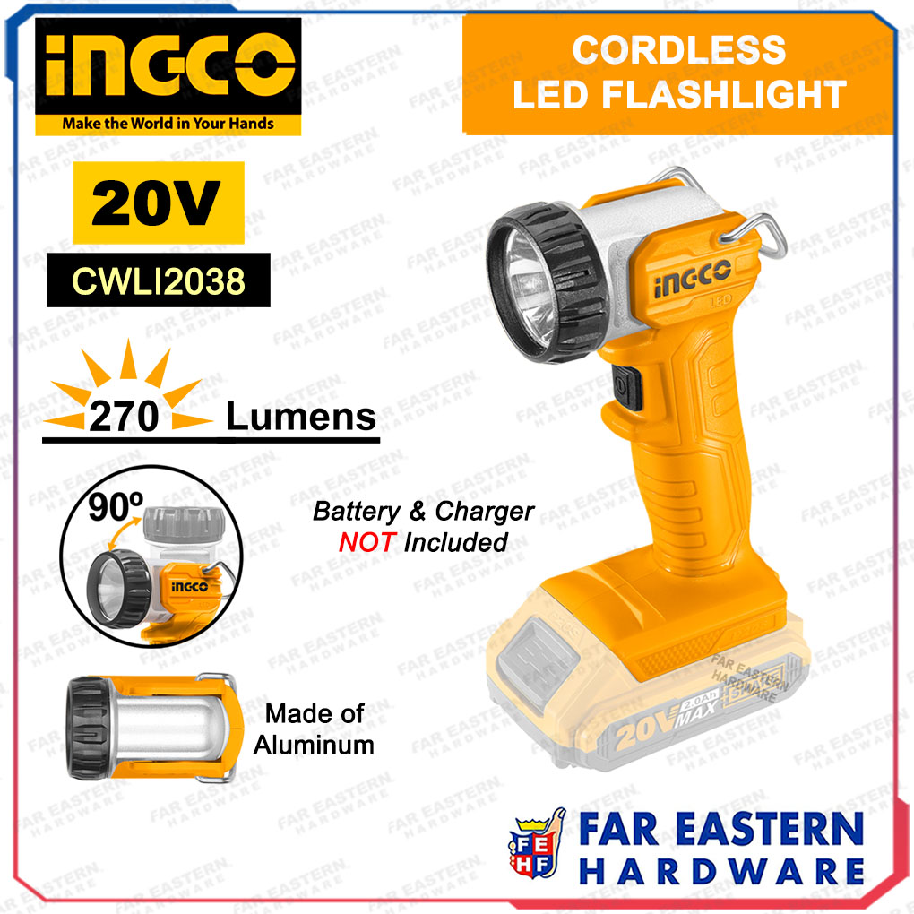 INGCO Cordless LED Flashlight Portable Work Light Lamp Torch 20V 1.5W ...