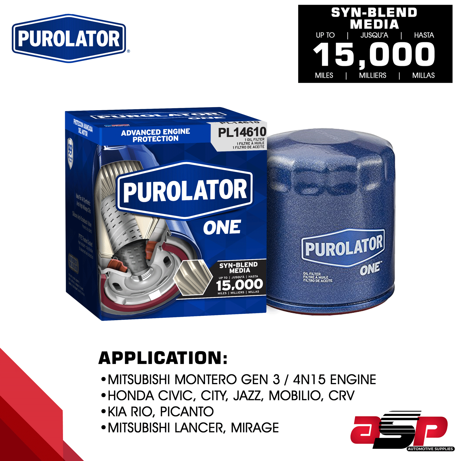 PUROLATOR ONE 15,000 miles OIL FILTER for Mitsubishi Montero Gen 3 ...