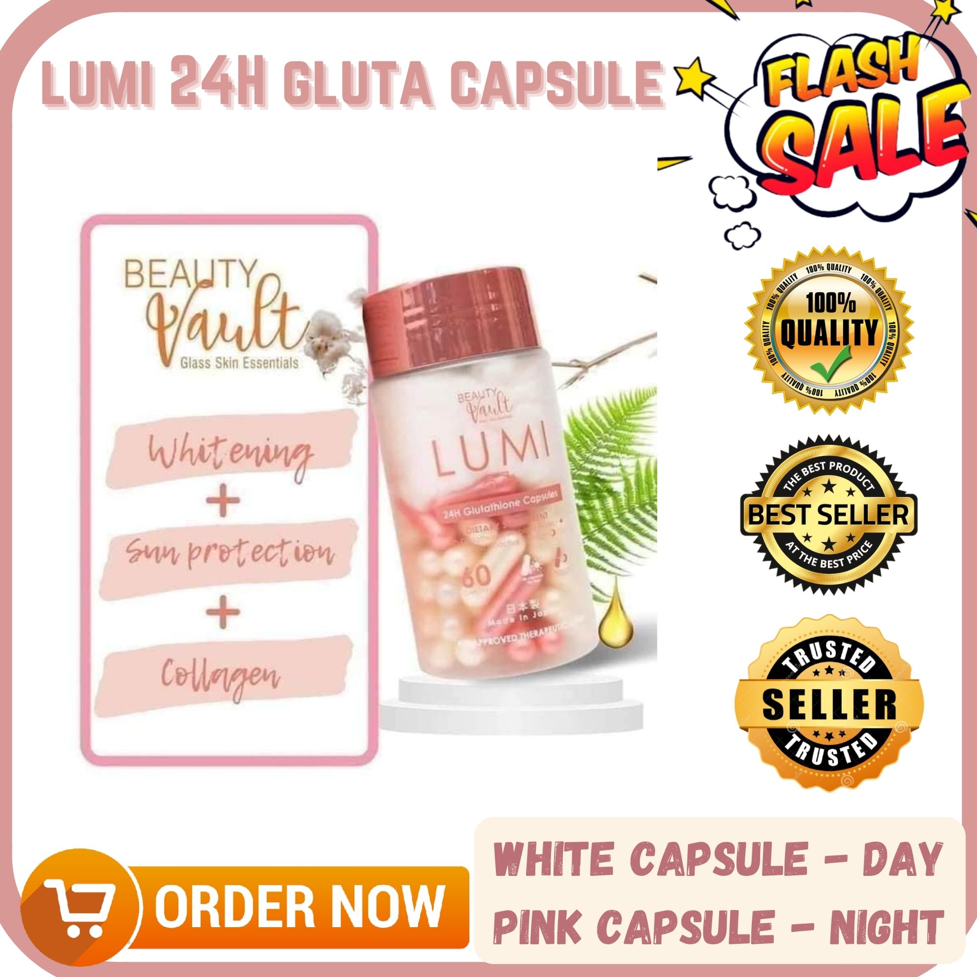 AUTHENTIC 0RIGINAL | LUMI 24H Glutathione by Beauty Vault With Glutathione, Sunblock Protects ...