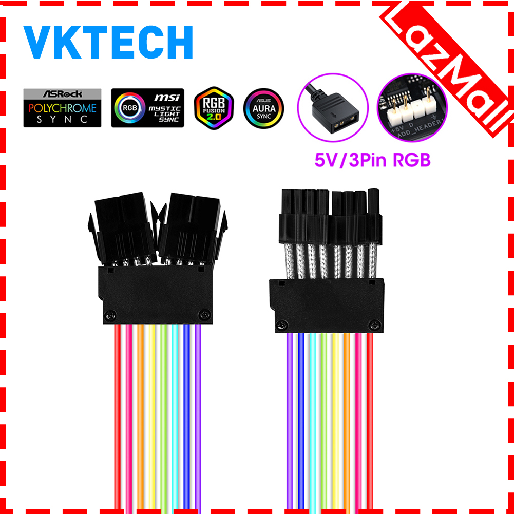 [Vktech] PSU Extension Cable Addressable RGB ATX 24Pin PCIe GPU Dual ...