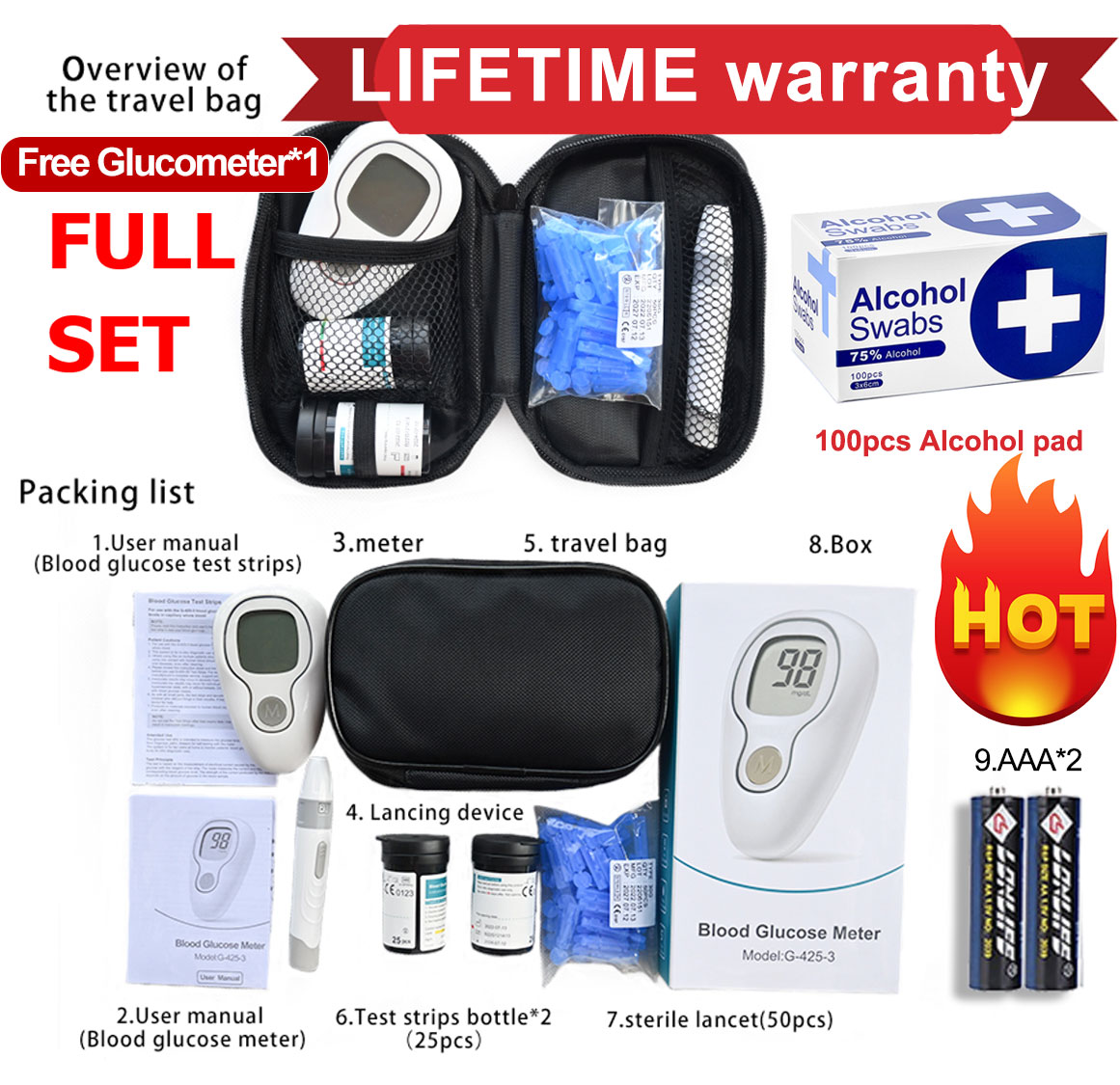 Free Glucose Monitor Meter Machine with 50PCS Test Strips & Lancets ...