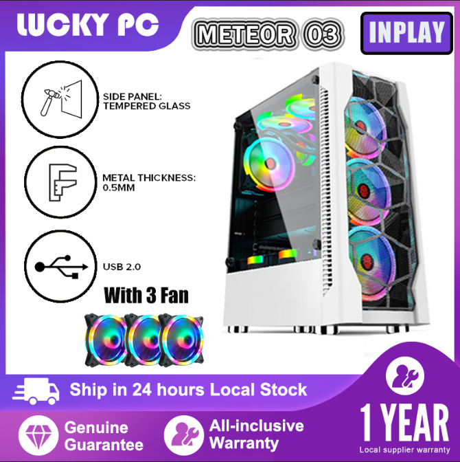 PC Case with Fan Desktop Computer Set Matx ATX Gaming Tempered Glass ...