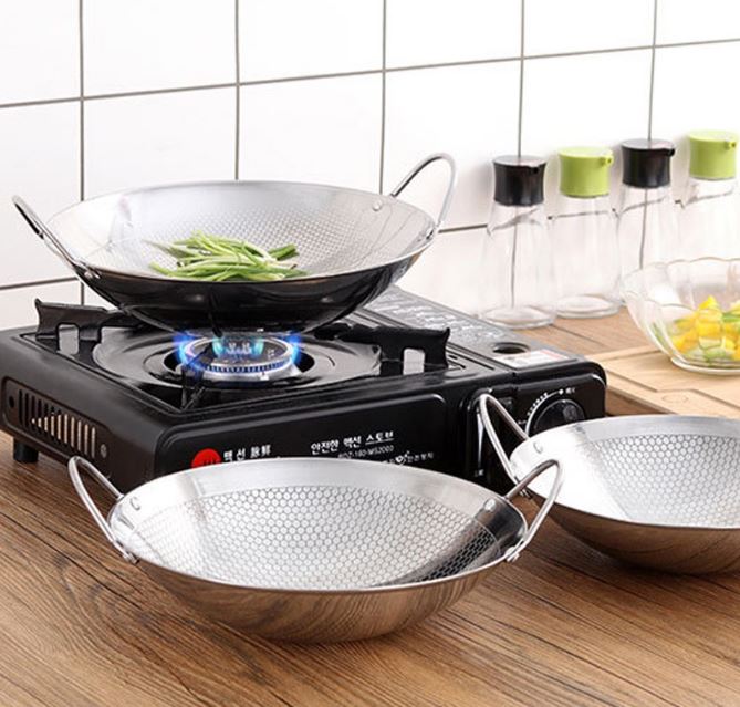 Stainless Steel Frying Pan Wok Cooking Pan Two Ear Dual Handle Makapal ...