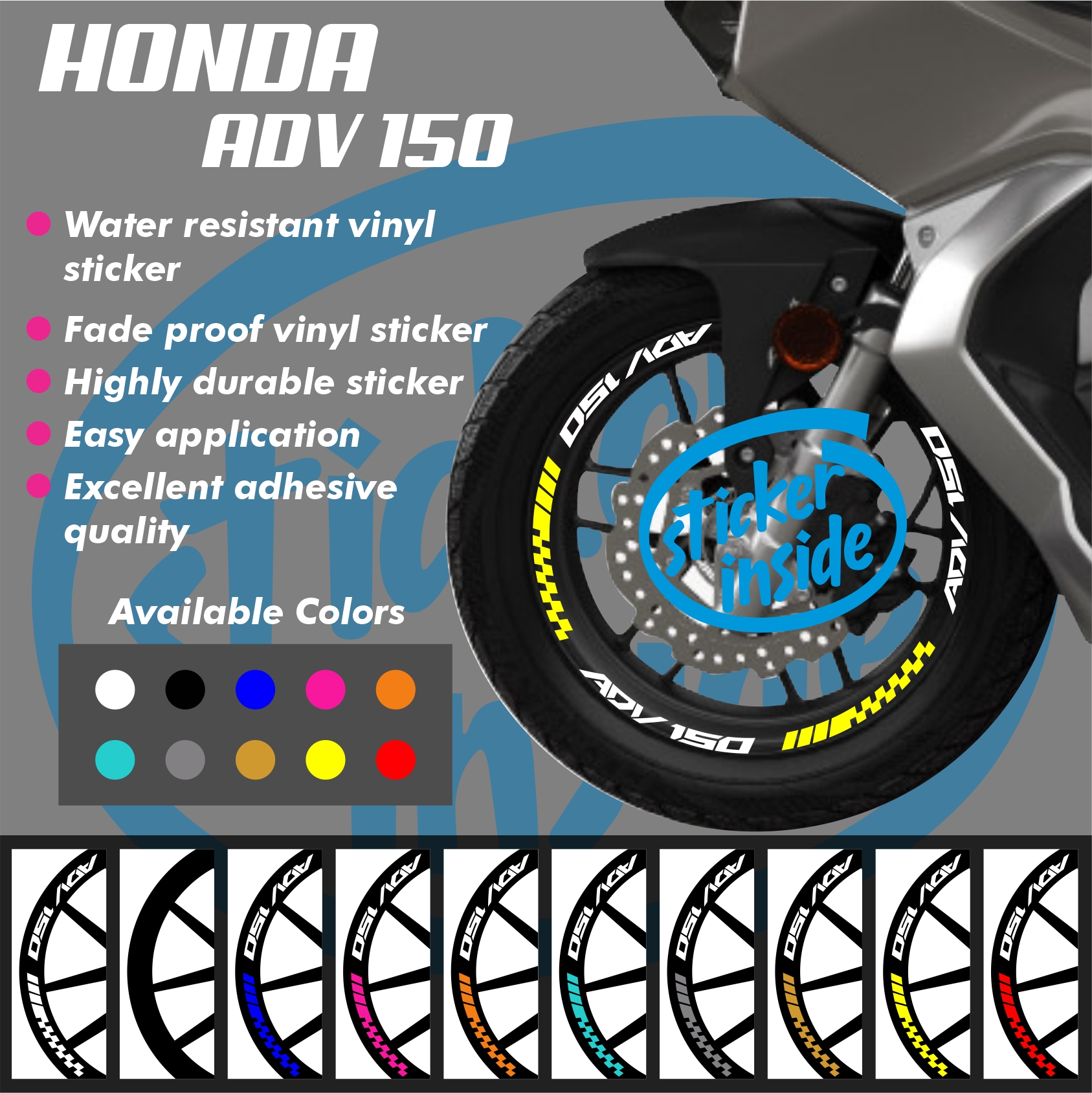 Honda ADV 150 Mags Sticker Decals Front & Back Side by Side(CHECKERED ...