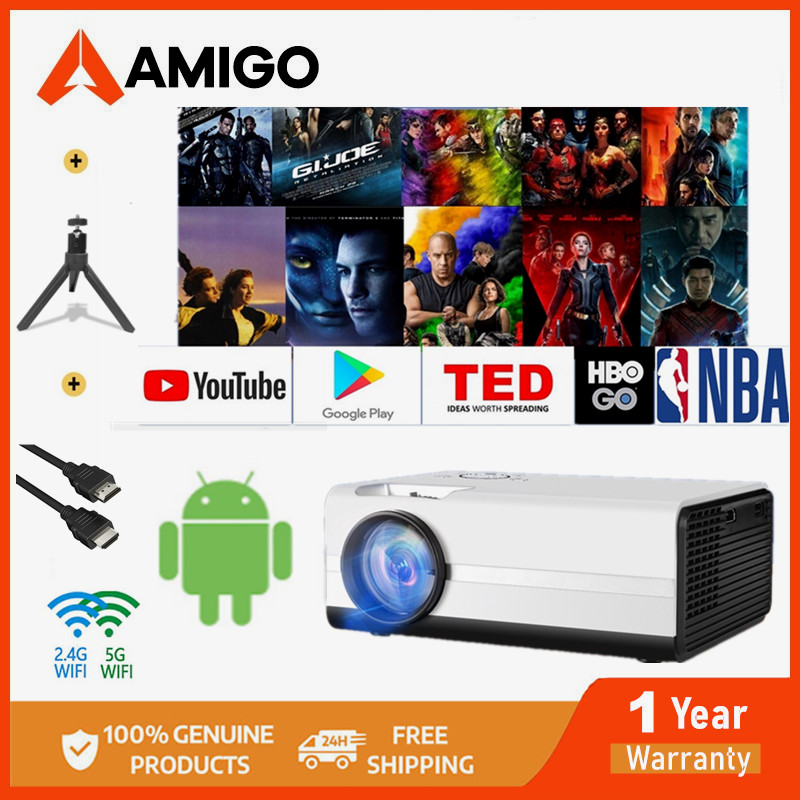 【Fast delivery】Projector Mini Portable Android 9.0 LCD 6000 lumens 4K ...