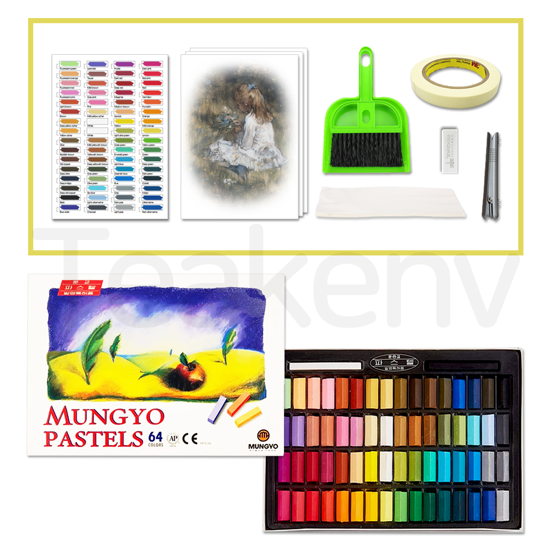 [Mungyo] Non Toxic Square Soft Pastel Set with Drawing Materials/64 ...