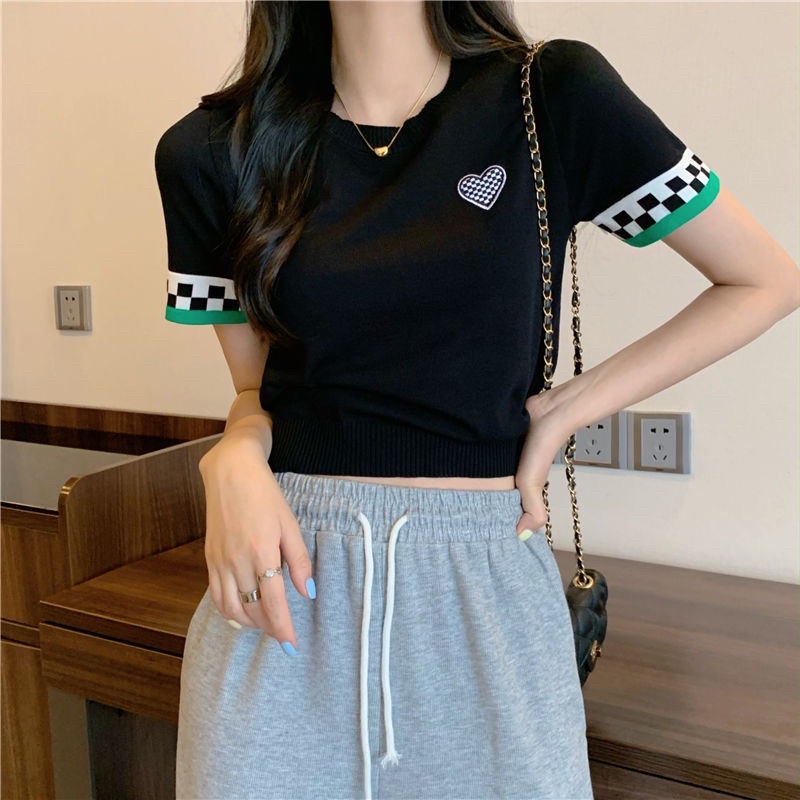9A75 Knitted Black & White Heart Top | Lazada PH