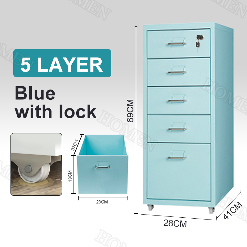 3/5/6 Layer Metal Drawer File Cabinet with lock Unit Mobile Pedestal ...