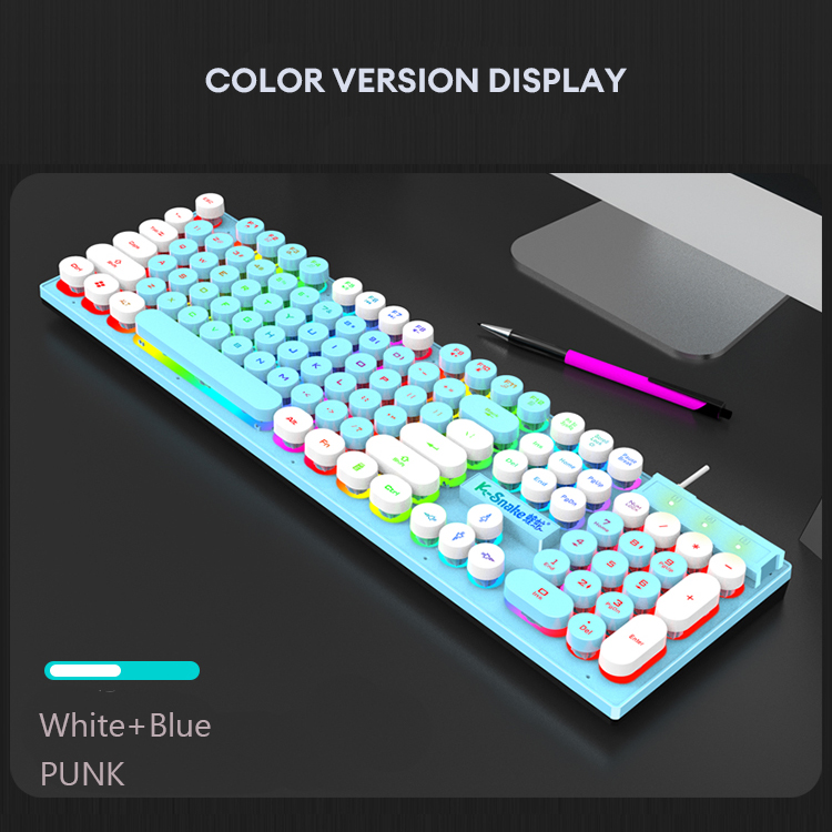 FIREWOLF Gaming Wired Keyboard Round keycaps 104 Keys Backlight Punk ...