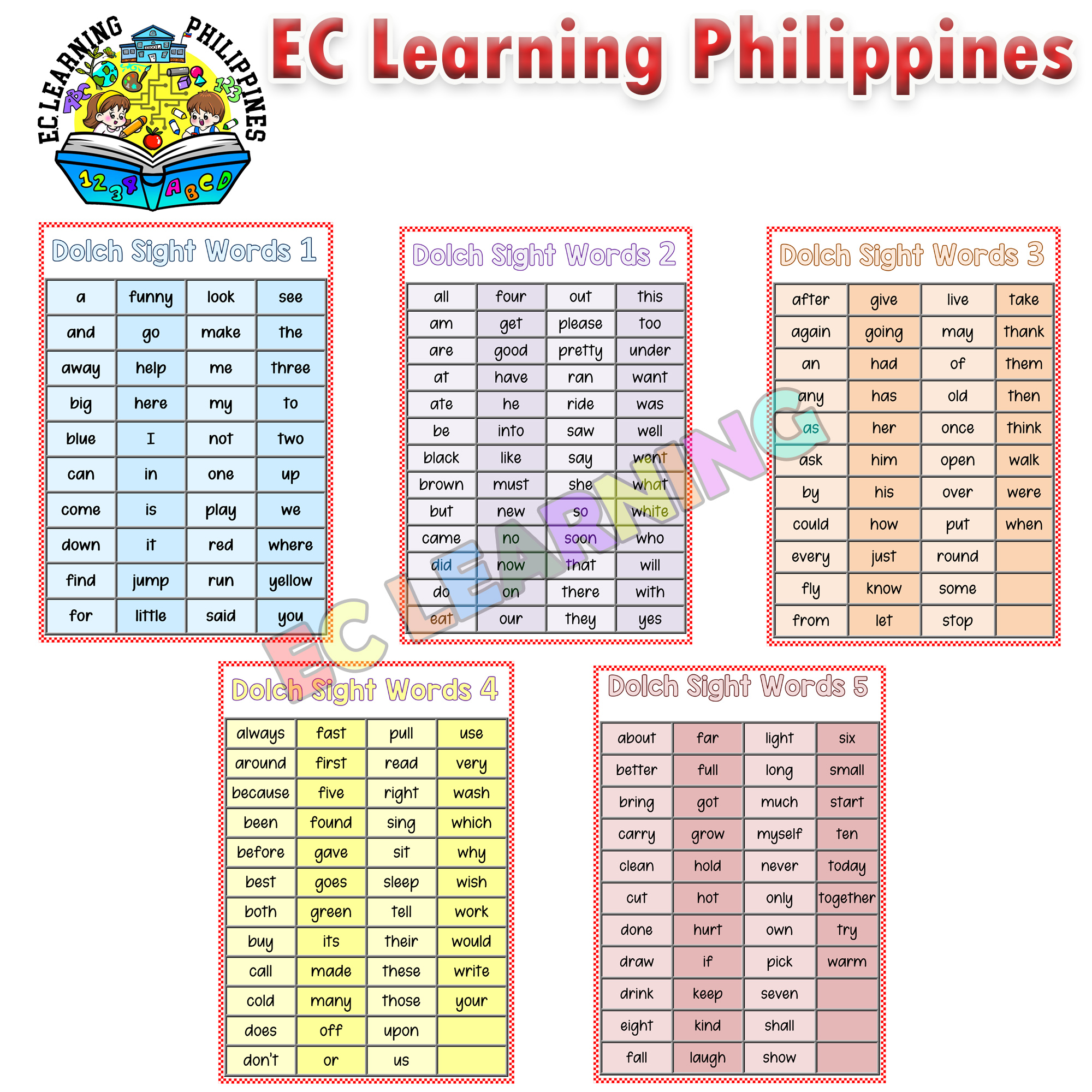 Laminated Dolch Sight Words, Reading Charts, Sight Words Materials | Lazada PH