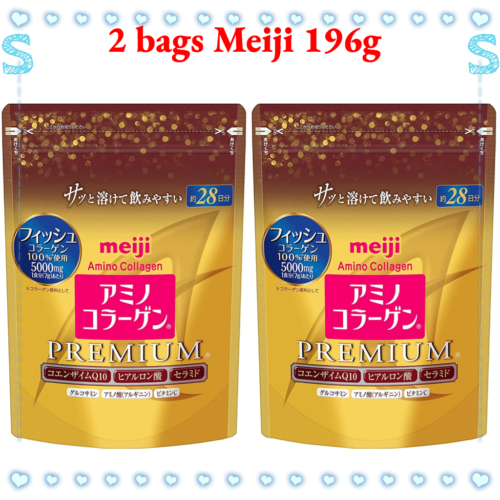 2 bags Meiji Amino Collagen Powder Premium 196g/28days Meiji Collagen ...