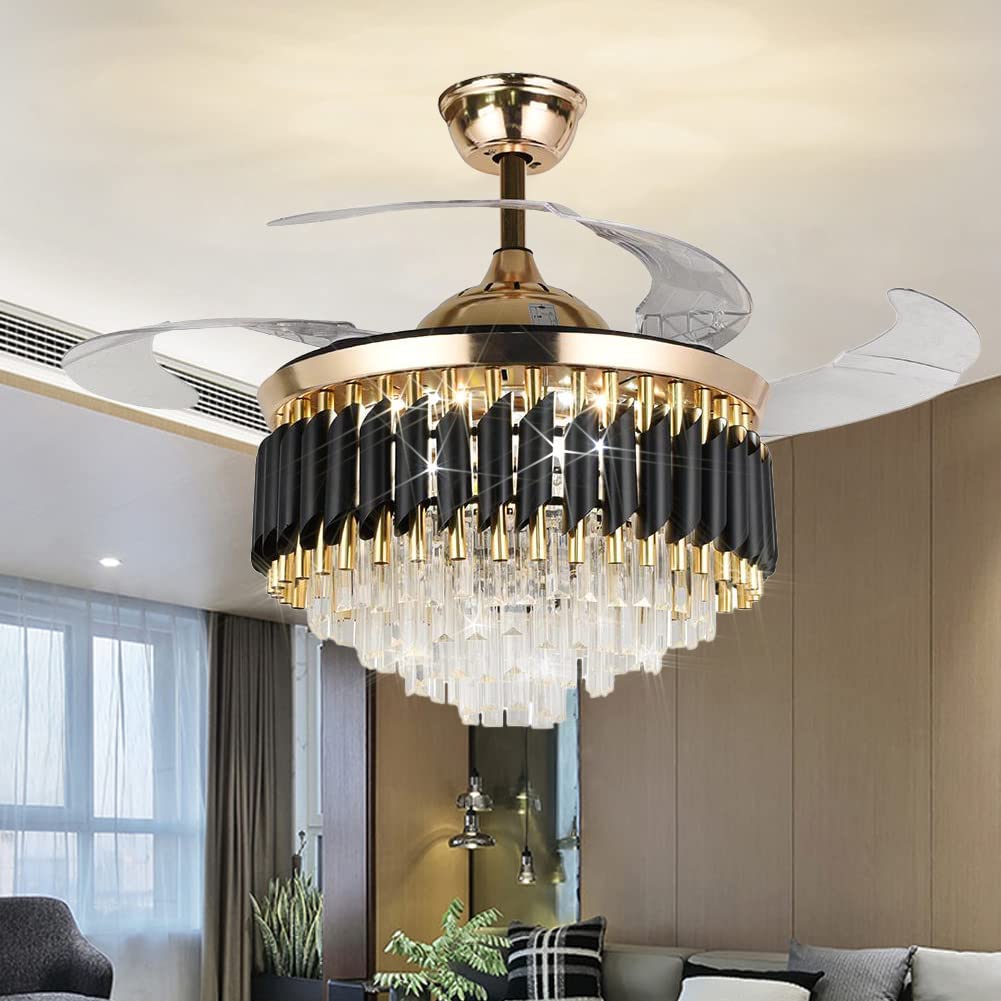 CHNT Crystal Chandelier Ceiling Fan with Light Remote Control LED 3 ...