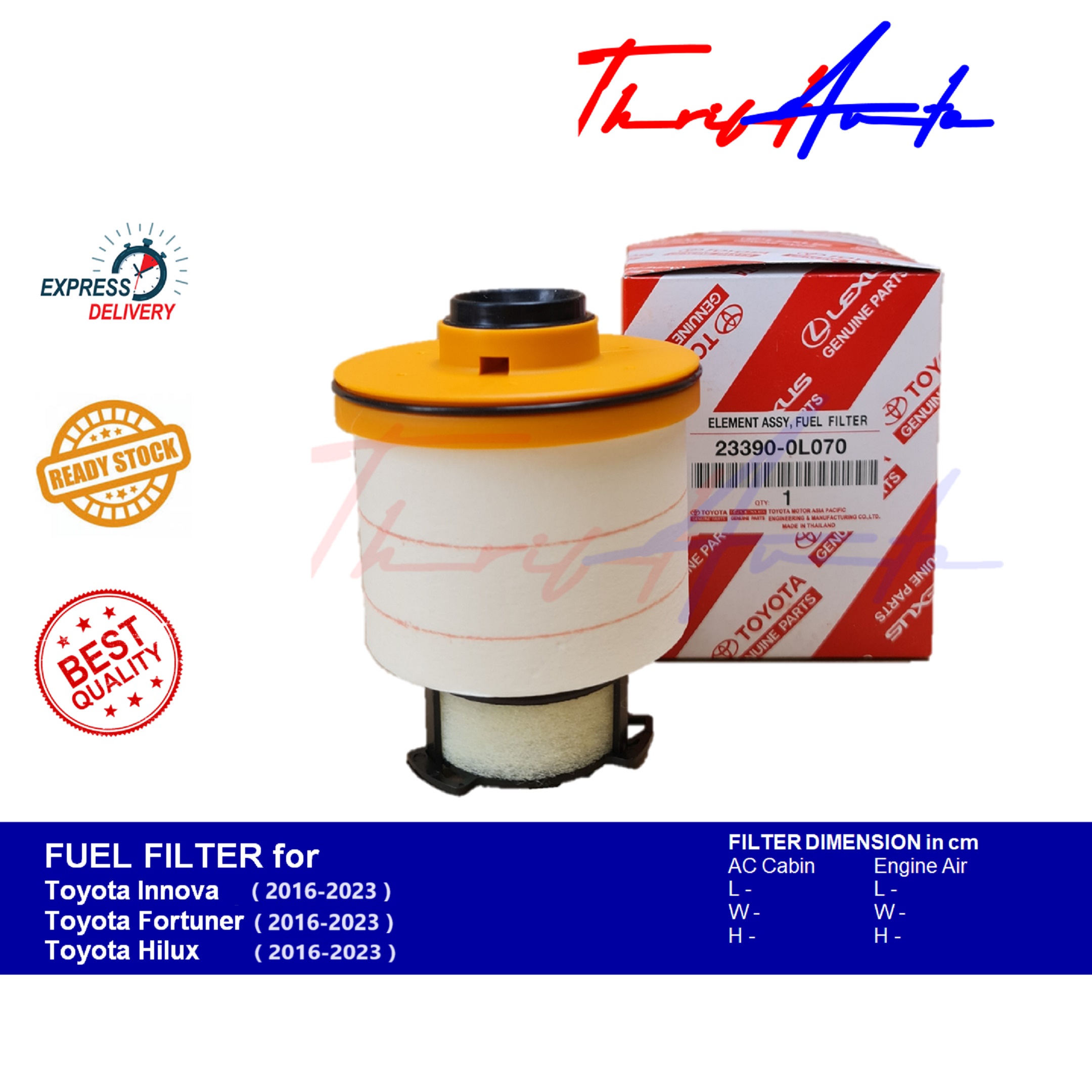 Fuel Filter (23390-0L070) Toyota Innova (2016-2023), Toyota Fortuner ...